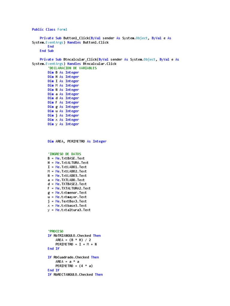 Form1 Object Eventargs: 'Declaracion de Variables | PDF | Computer Programming | Software ...