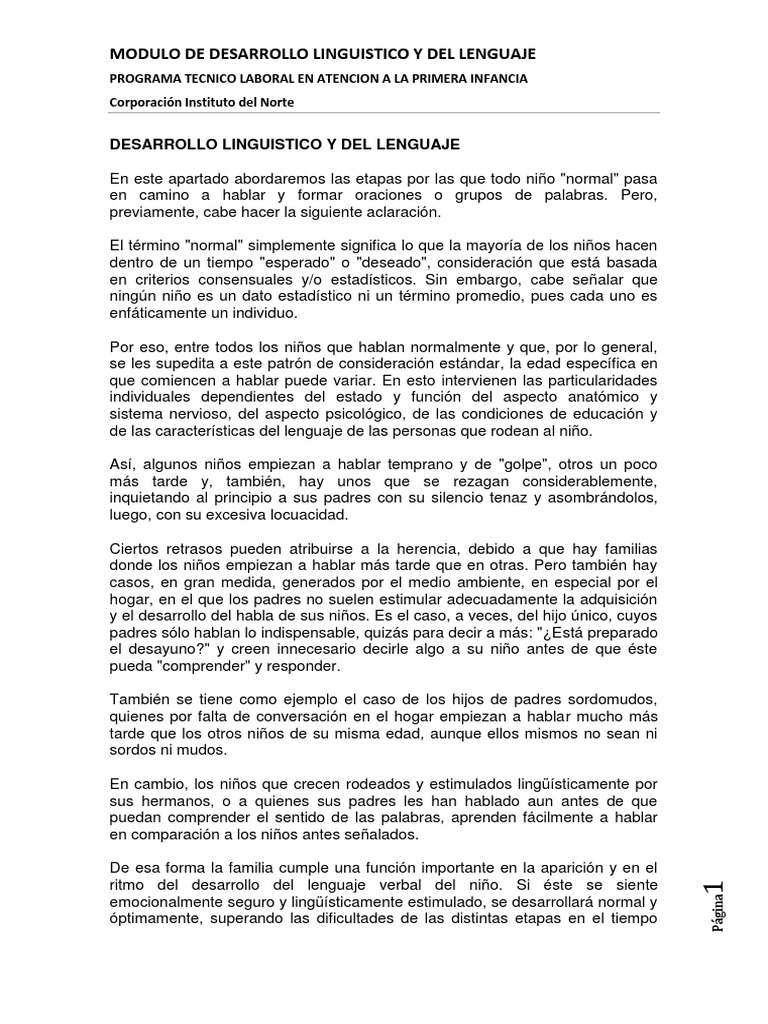 Modulo de Desarrollo Linguistico y Del Lenguaje | PDF | Aquisición de ...
