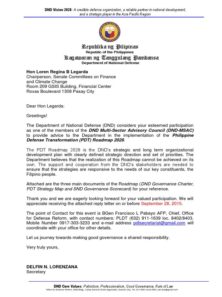 Republika NG Pilipinas Kagawaran NG Tanggulang Pambansa: Hon Loren ...