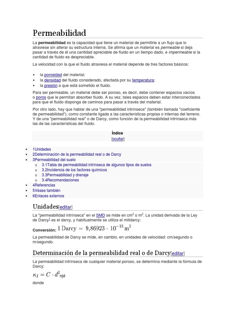 Permeabilidad | PDF | Permeabilidad (Ciencias de la Tierra) | Líquidos