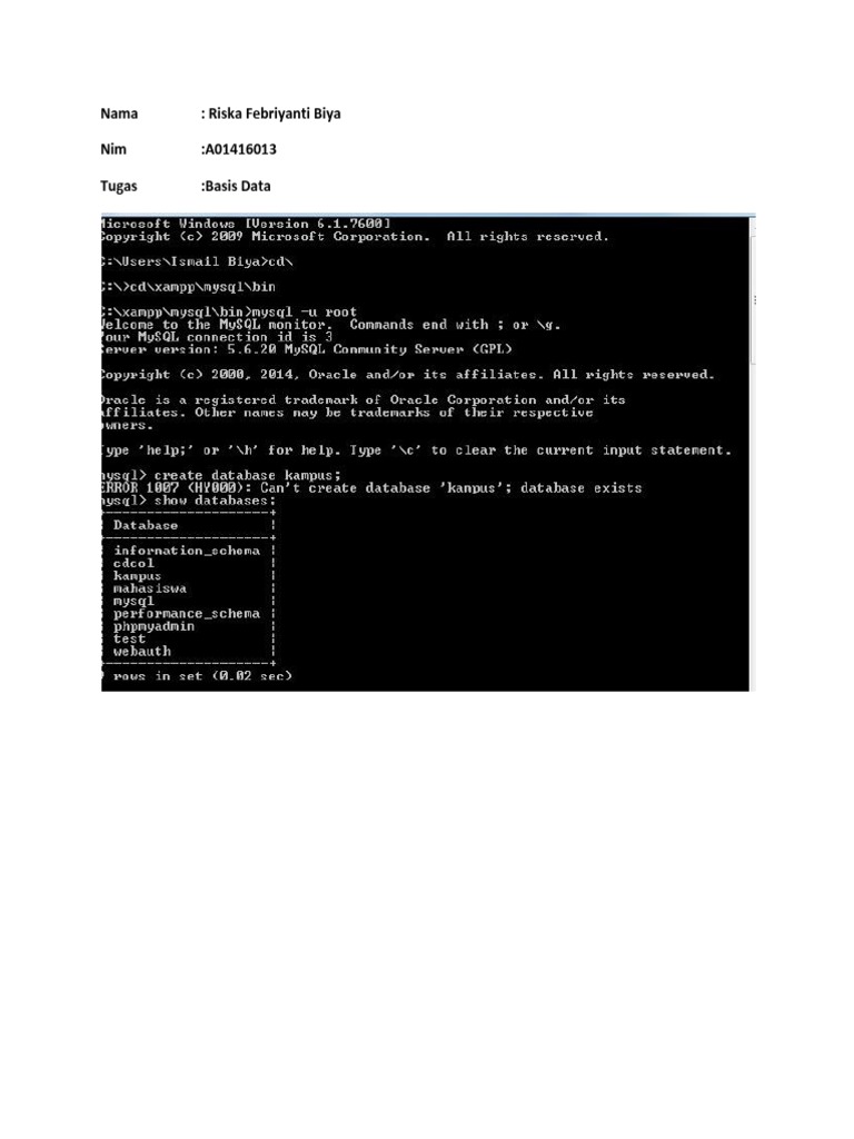 Nama: Riska Febriyanti Biya Nim:A01416013 Tugas:Basis Data | PDF