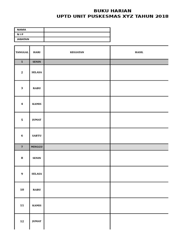 Log Book Kegiatan Harian Karyawan