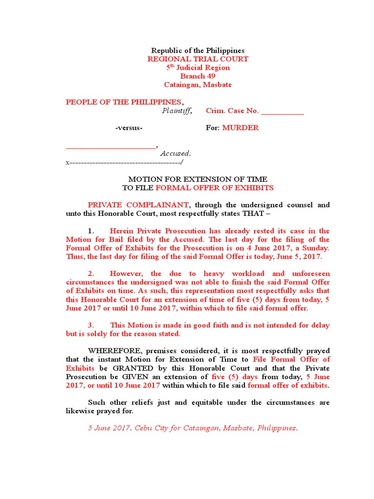 Motion For Extension (Sample) | PDF | Prosecutor | Social Institutions