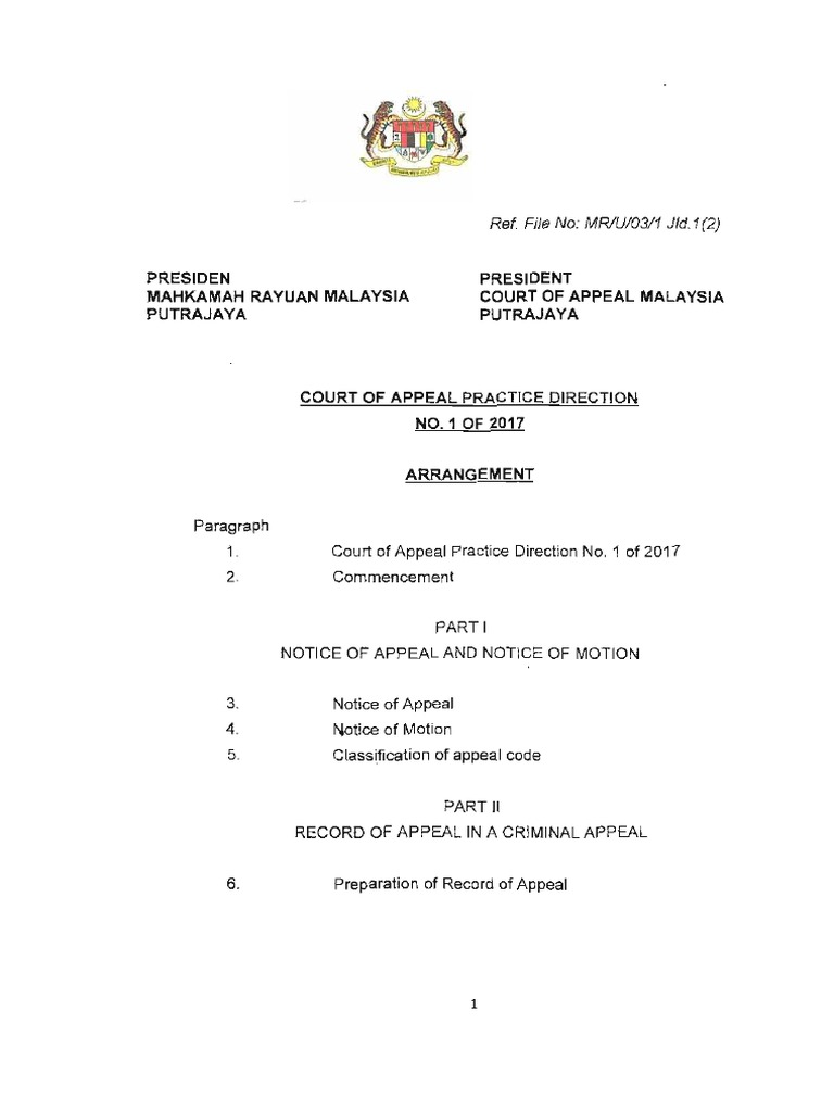 Coa Practice Direction 2017 | PDF