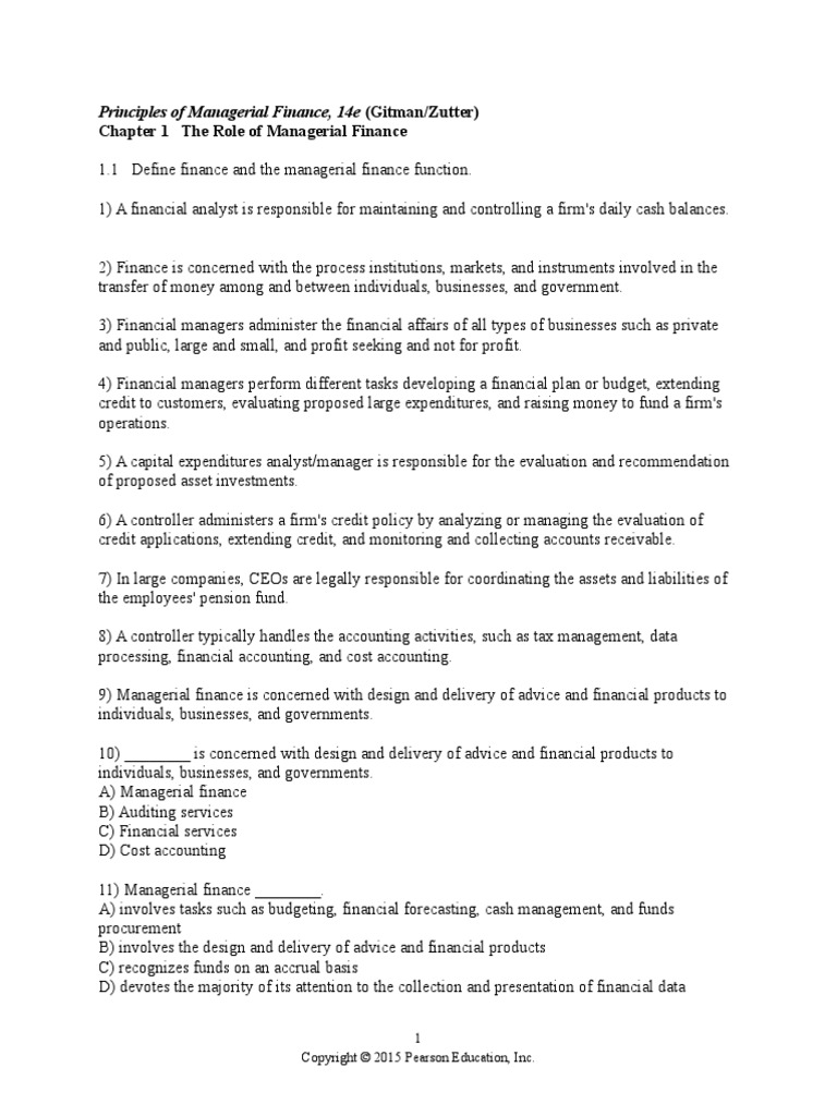 Chapter 1 The Role of Managerial Finance | PDF | Balance Sheet | Expense
