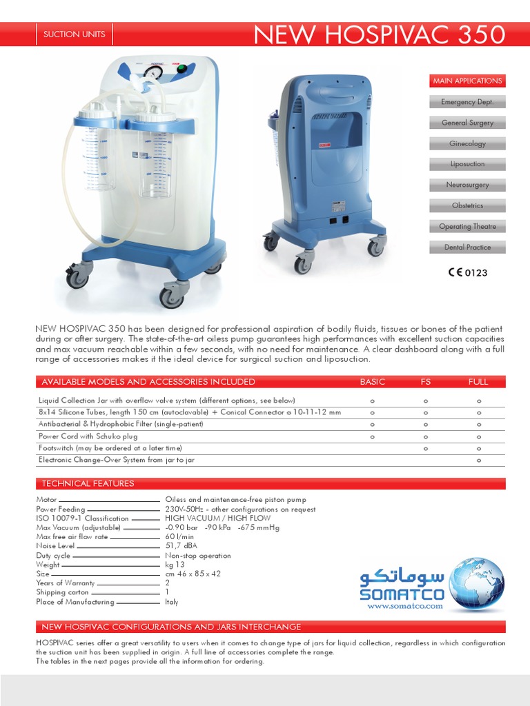 New Hospivac 350 VAC 350 V: Suction Units | PDF | Vacuum | Pump