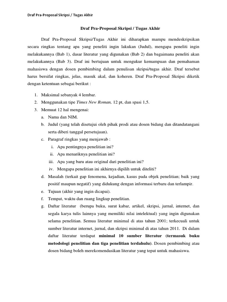 Draf Pra-Proposal Penelitian | PDF