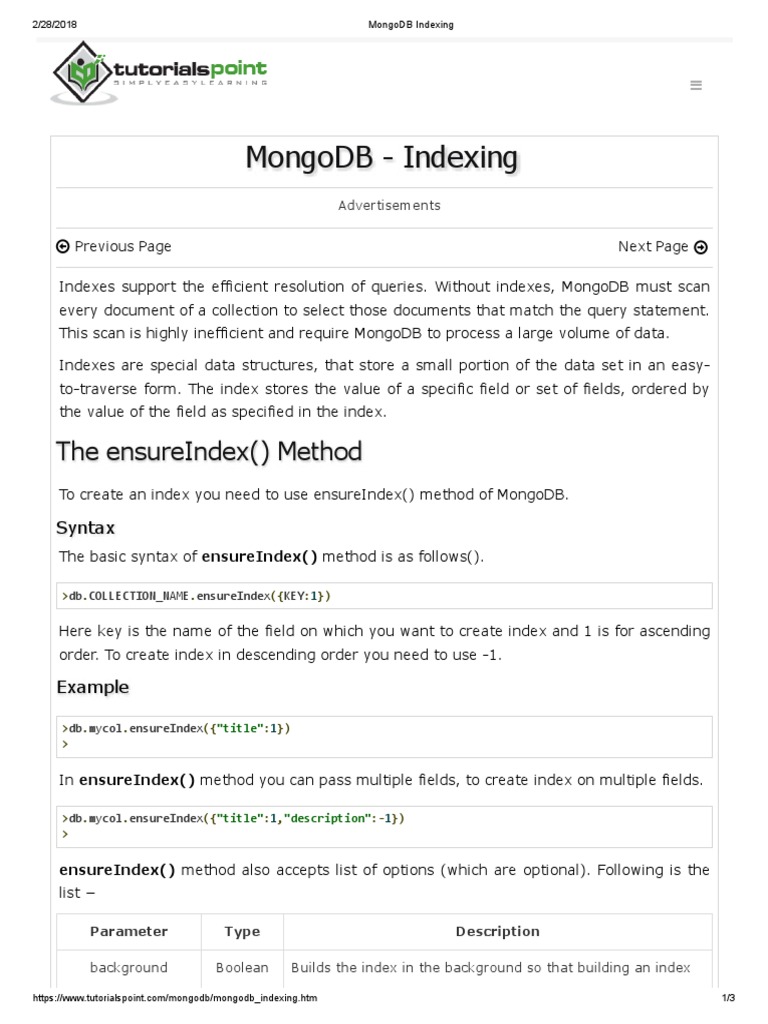 MongoDB Indexing PDF | PDF | Mongo Db | Database Index
