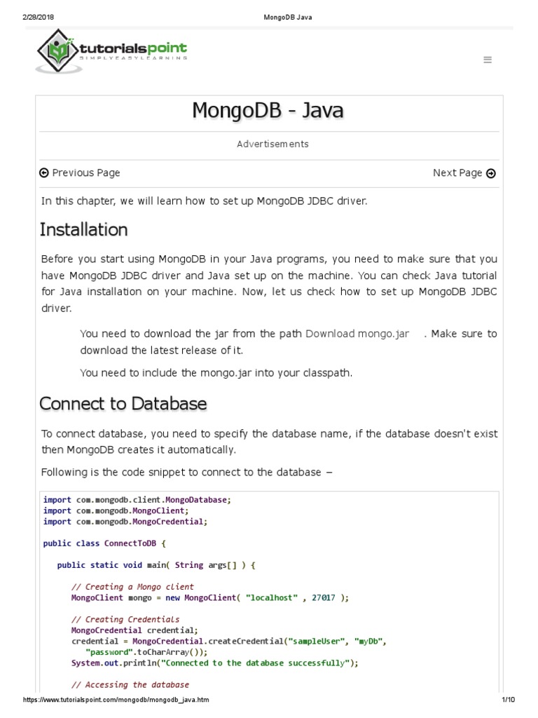 MongoDB Java PDF | PDF | Mongo Db | Java (Programming Language) MongoDB Java PDF | PDF | Mongo Db | Java (Programming Language)