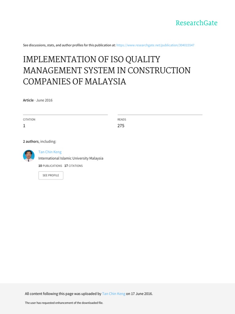 Implementation of Iso Quality Management System in Construction ...