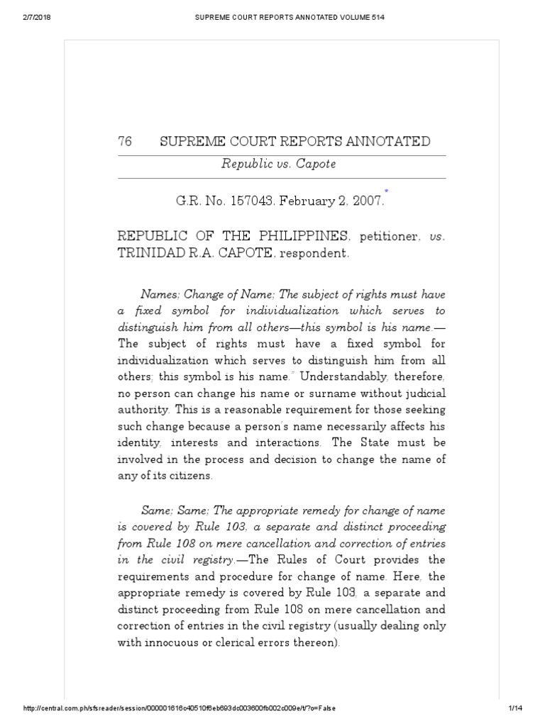 Republic Vs Capote | PDF | Legitimacy (Family Law) | Supreme Courts