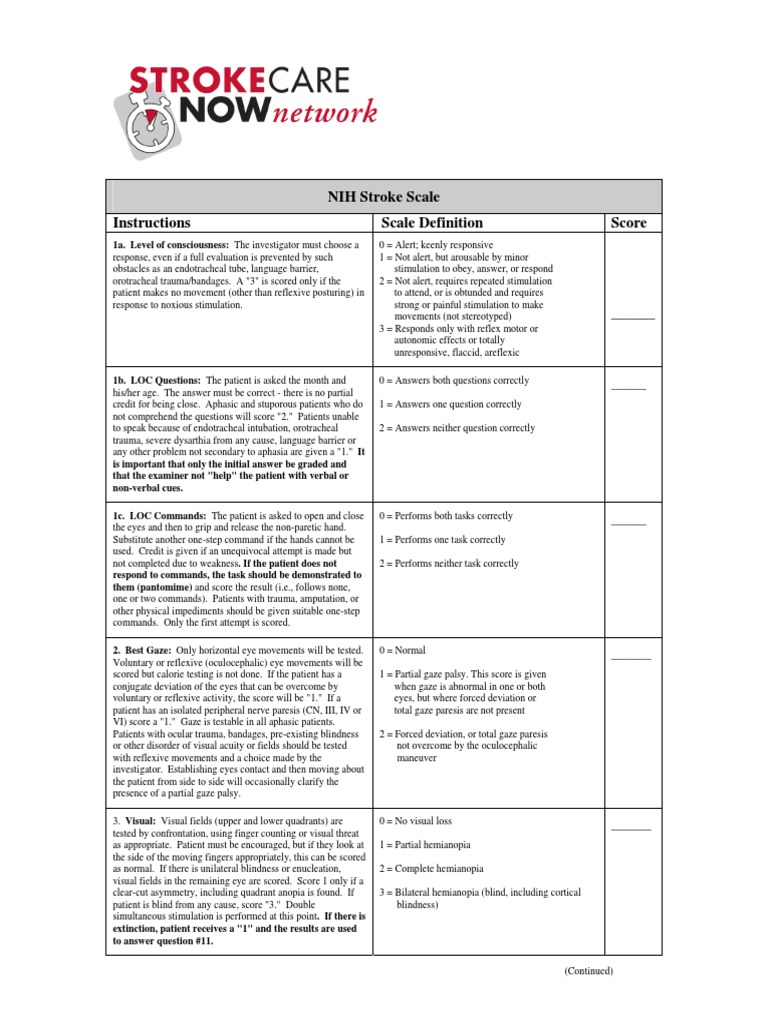 National Institute of Health Stroke Scale NIHSS | PDF | Mental Processes | Nervous System