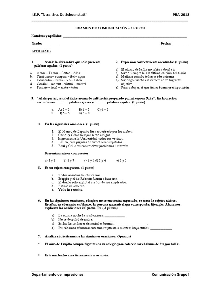 Examen de Comunicación - Grupo I | PDF