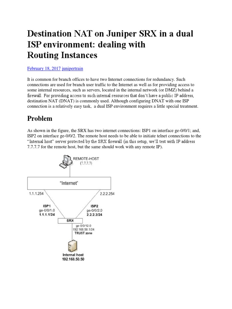 Destination NAT On Juniper SRX in A Dual ISP Environment | PDF ...