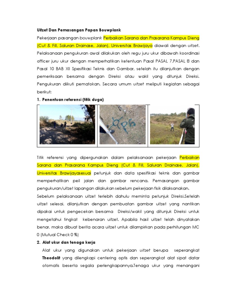 Uitzet Dan Pemasangan Papan Bouwplank | PDF | Teknologi & Rekayasa