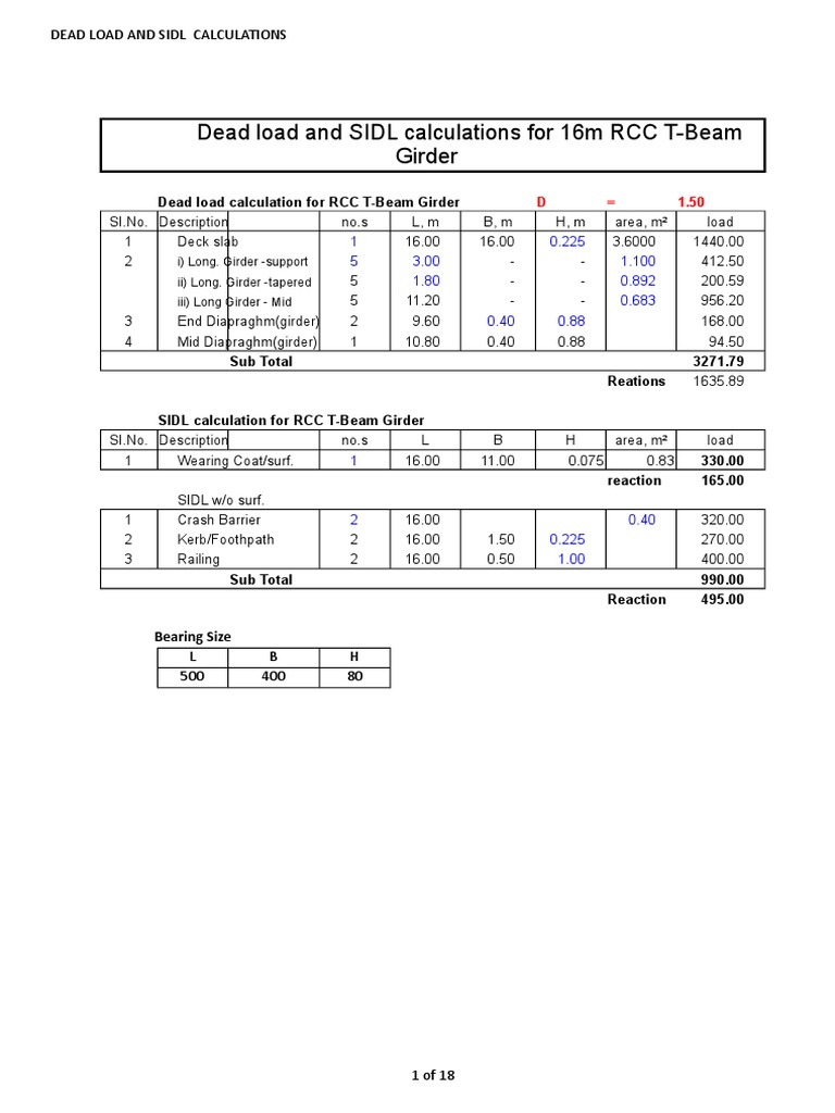 DL & SIDL Calculation (NH-130A) | PDF | Road Infrastructure | Components
