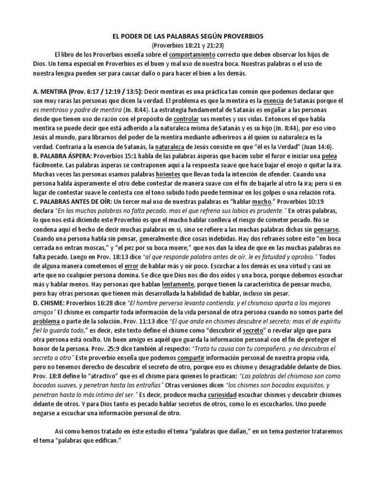 Palabras Que Dañan Pdf Mentira Libro De Proverbios