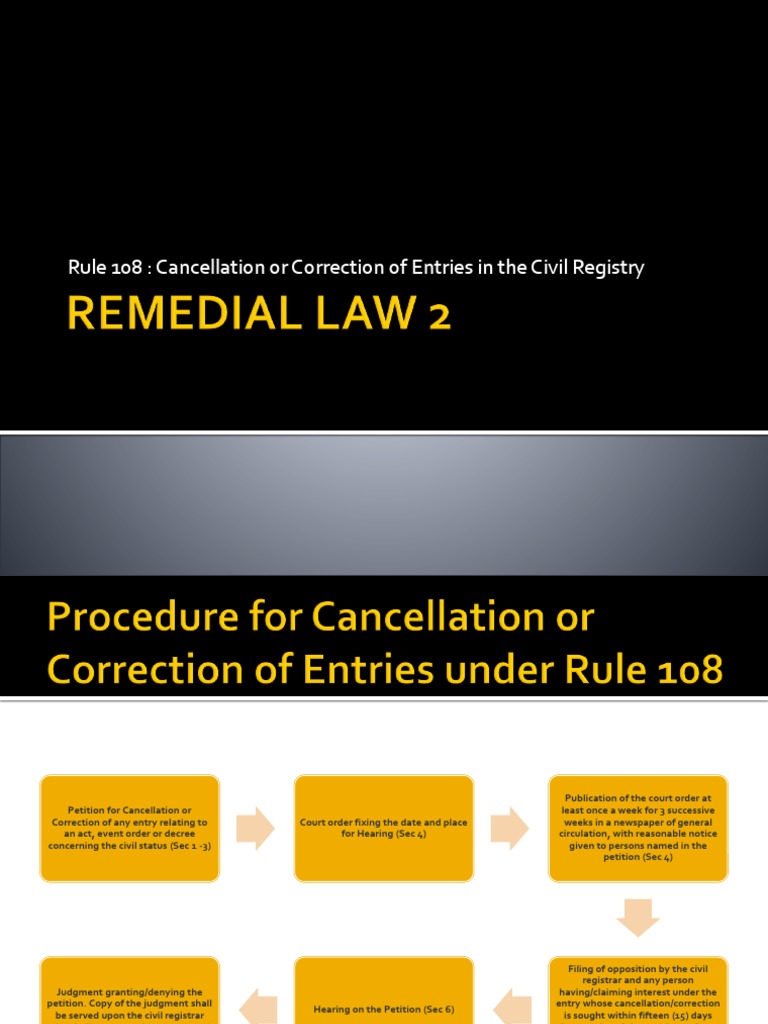 Rule 108: Cancellation or Correction of Entries in The Civil Registry ...