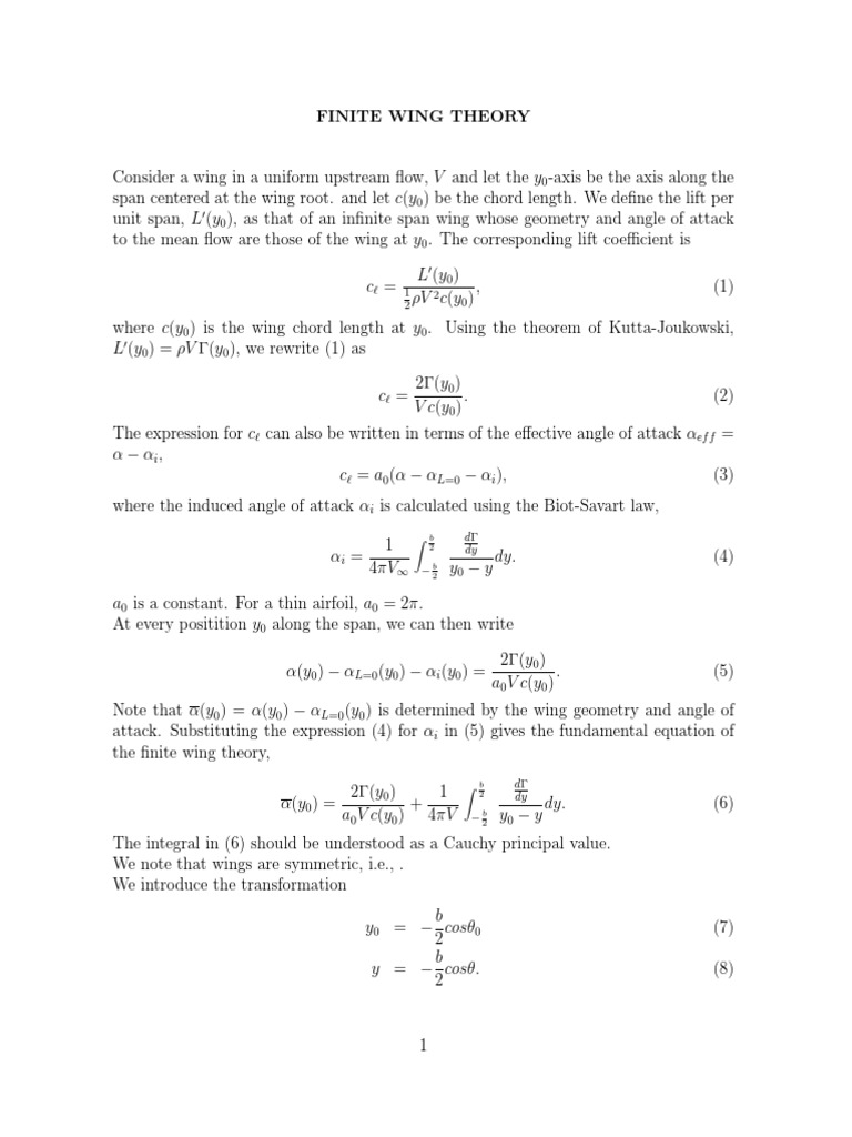 Finite Wing Theory Explained | PDF | Lift (Force) | Space