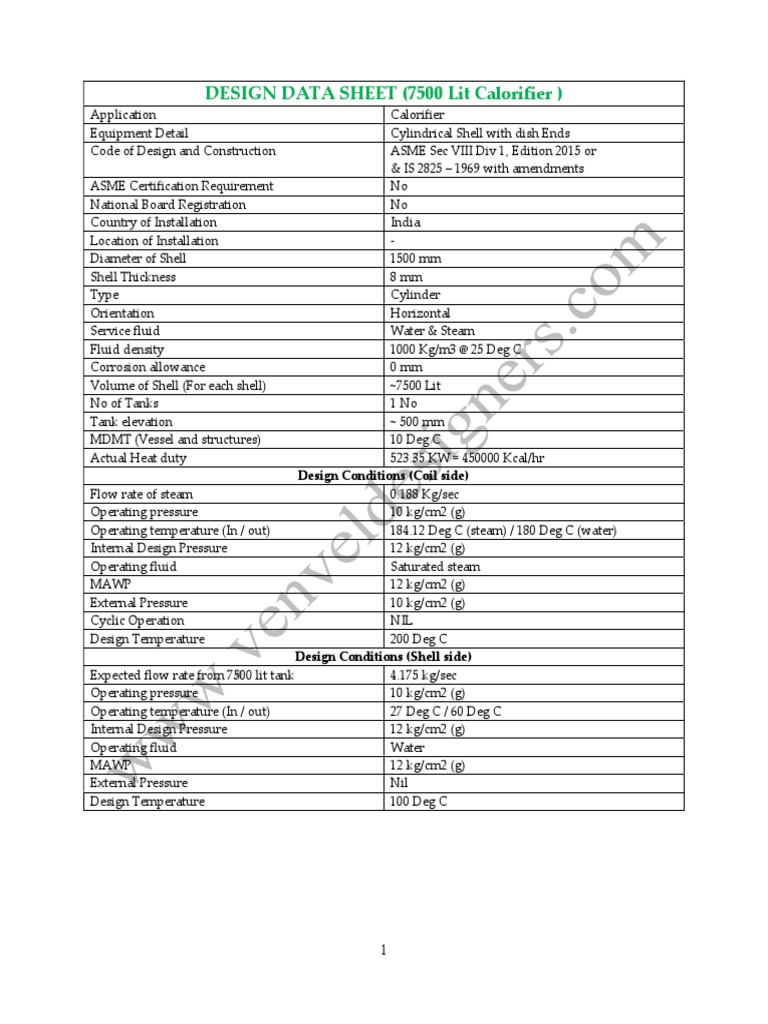 Calorifier Data Sheet | PDF | Water Heating | Pipe (Fluid Conveyance)