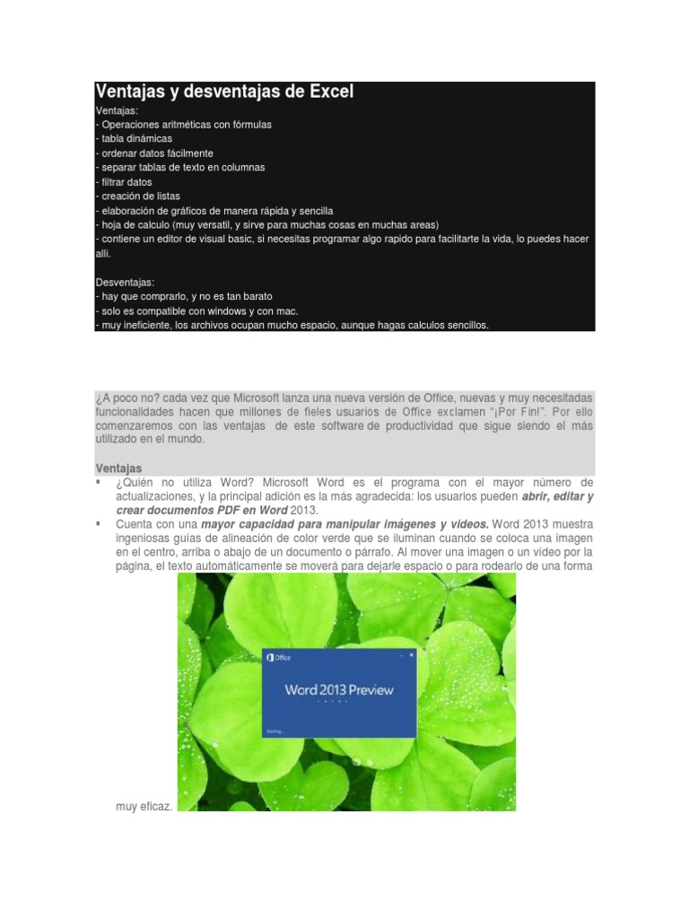 Ventajas y Desventajas de Excel | Microsoft Excel | Microsoft Word