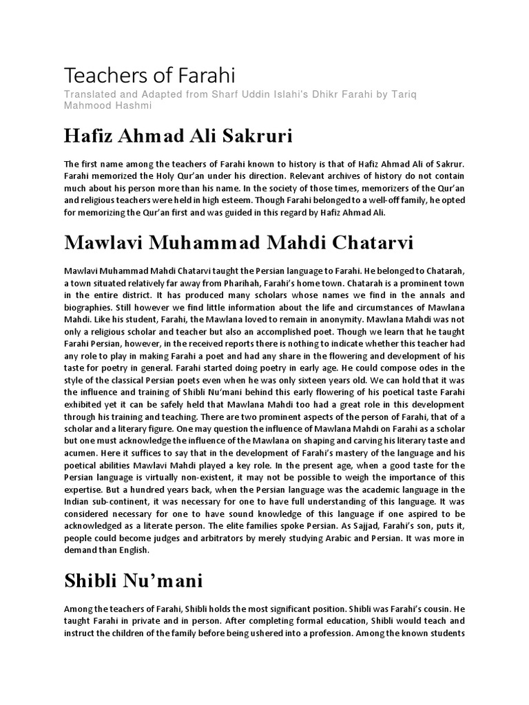 Teachers of Farahi | Download Free PDF | Hafez | Persian Literature