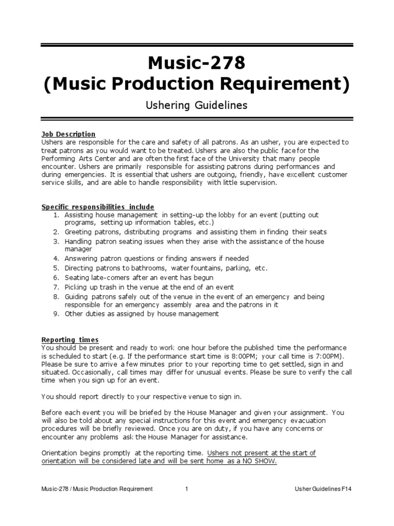 Music278 Usher Guidelines | PDF | Concert