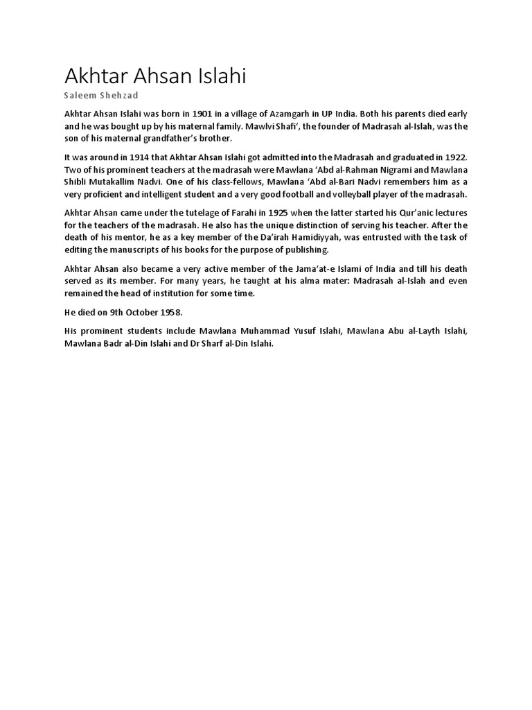 Akhtar Ahsan Islahi | PDF