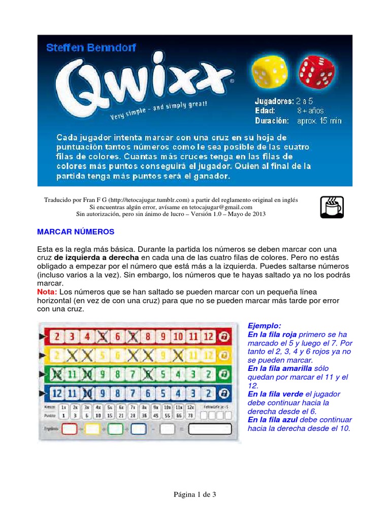 Quixx Spanish Rules Version 1.0 PDF | PDF | Verde | Color