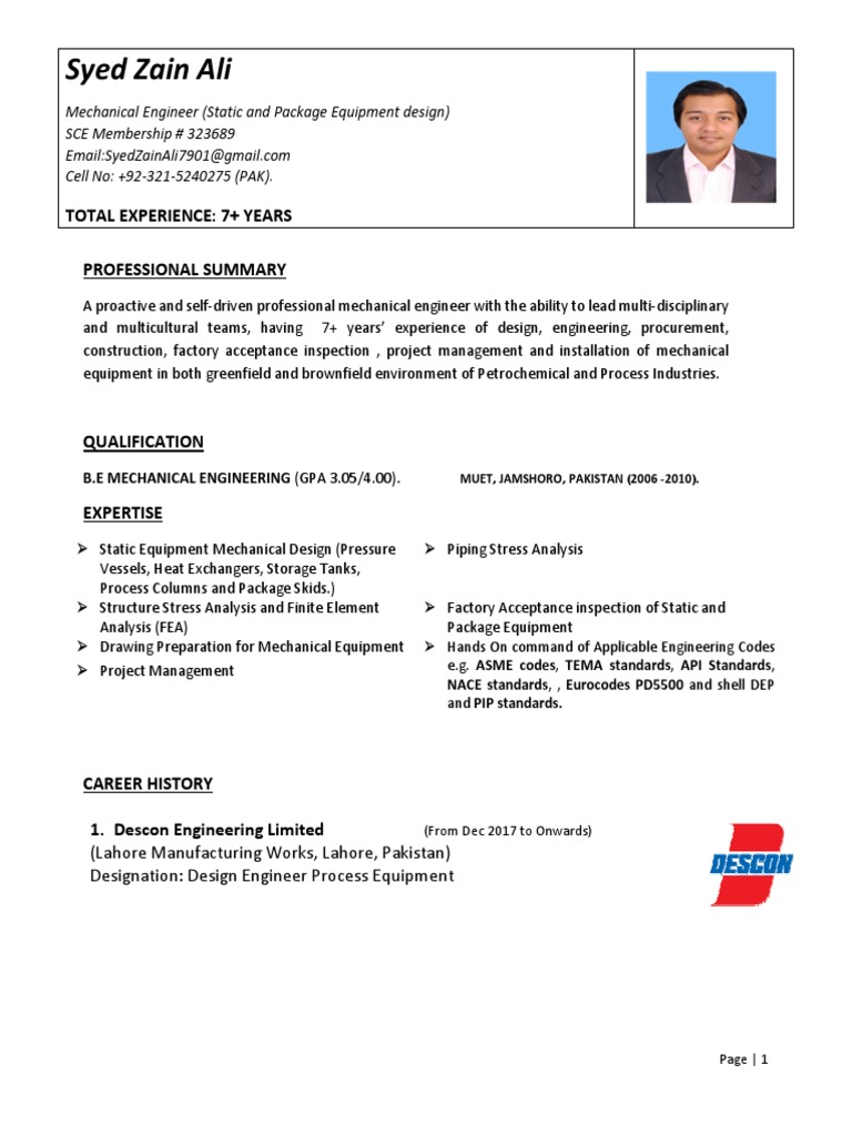 Mechanical Engineer-Syed Zain Ali | PDF | Mechanical Engineering | Heat Exchanger
