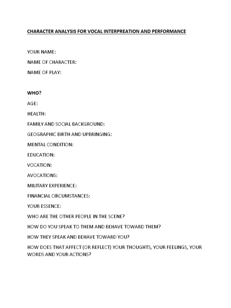 Character Study Template | PDF