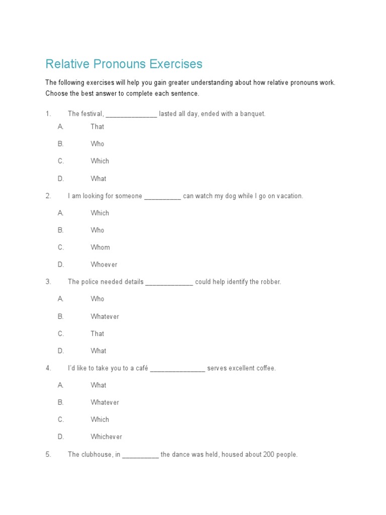 Relative Pronouns Exercises | PDF | Syntax | Linguistic Morphology