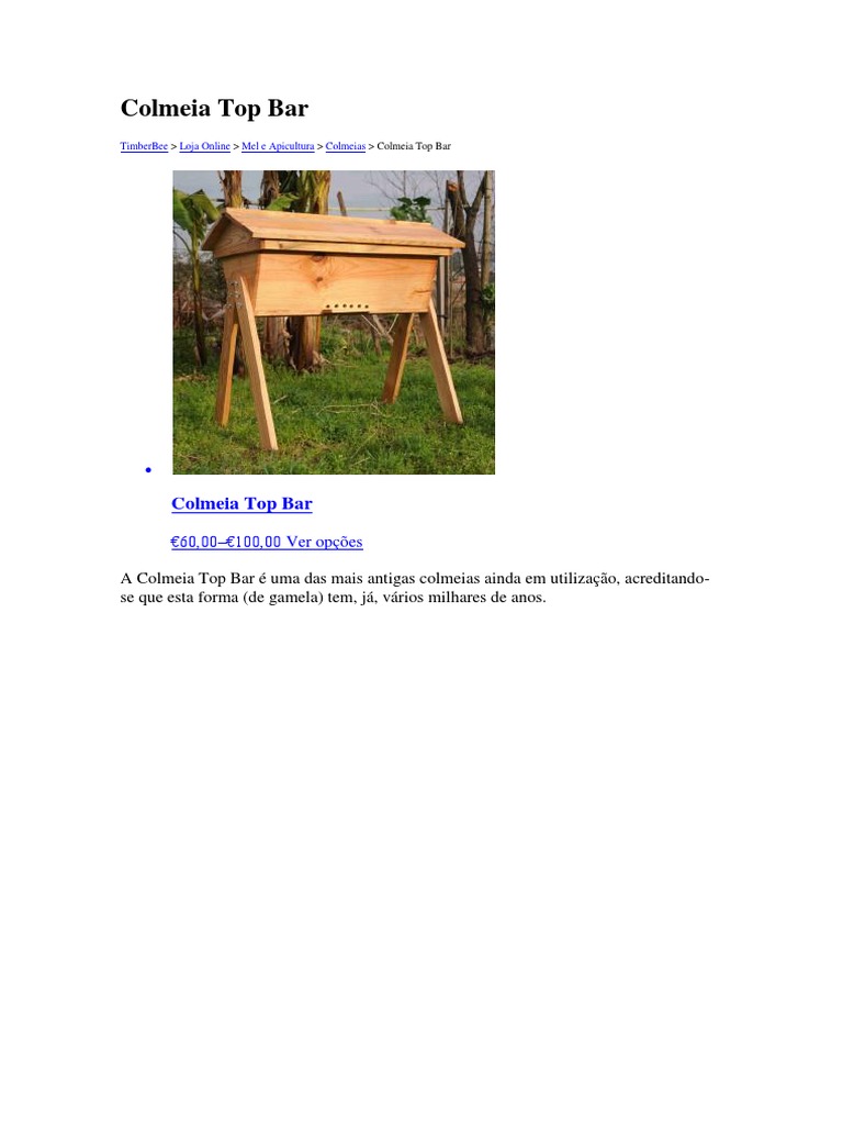 Colmeia Top Bar | PDF | Apicultura | Mel