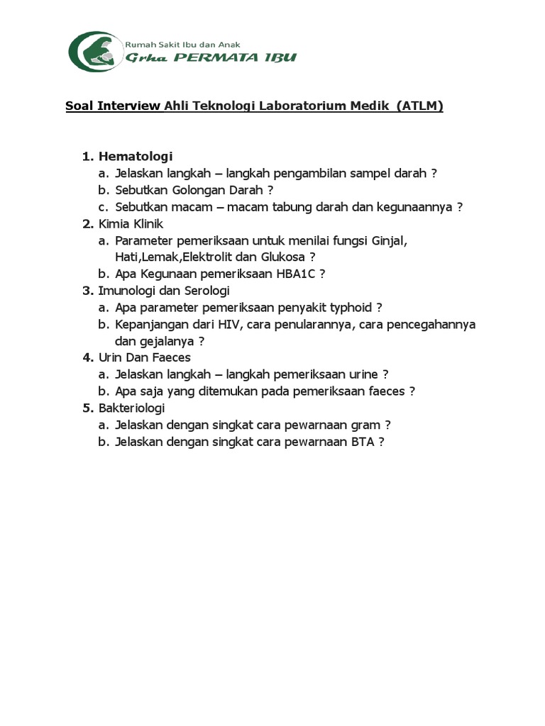 Soal Interview Ahli Teknologi Laboratorium Medik | PDF