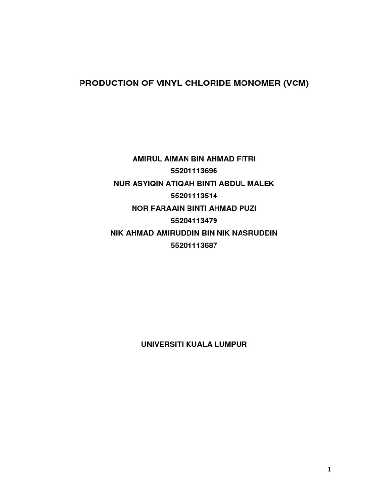 VCM Production | PDF | Polyvinyl Chloride | Chemical Substances