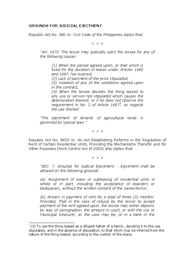 Grounds For Judicial Ejectment | PDF | Lease | Government