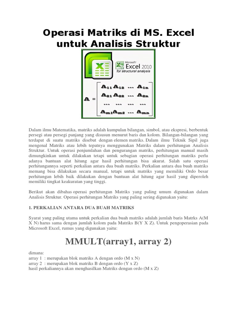 Operasi Matriks Di MS - EXCEL | PDF