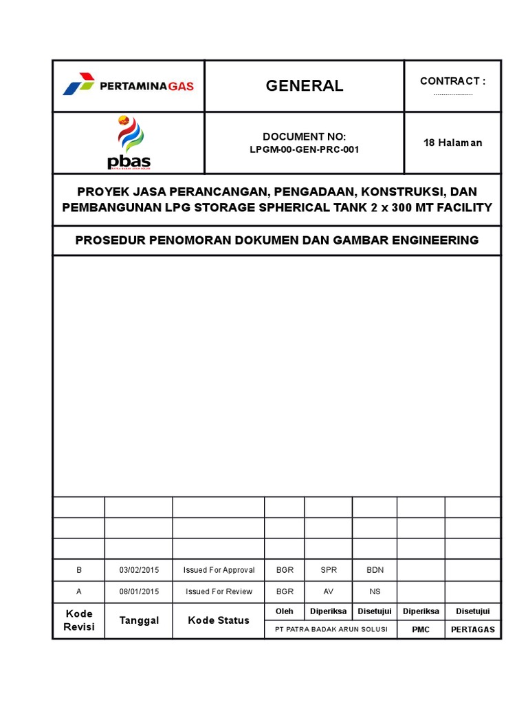 LPGM-00-GEN-PRC-001 Prosedur Penomoran Dokumen Dan Gambar Engineering Rev B | PDF