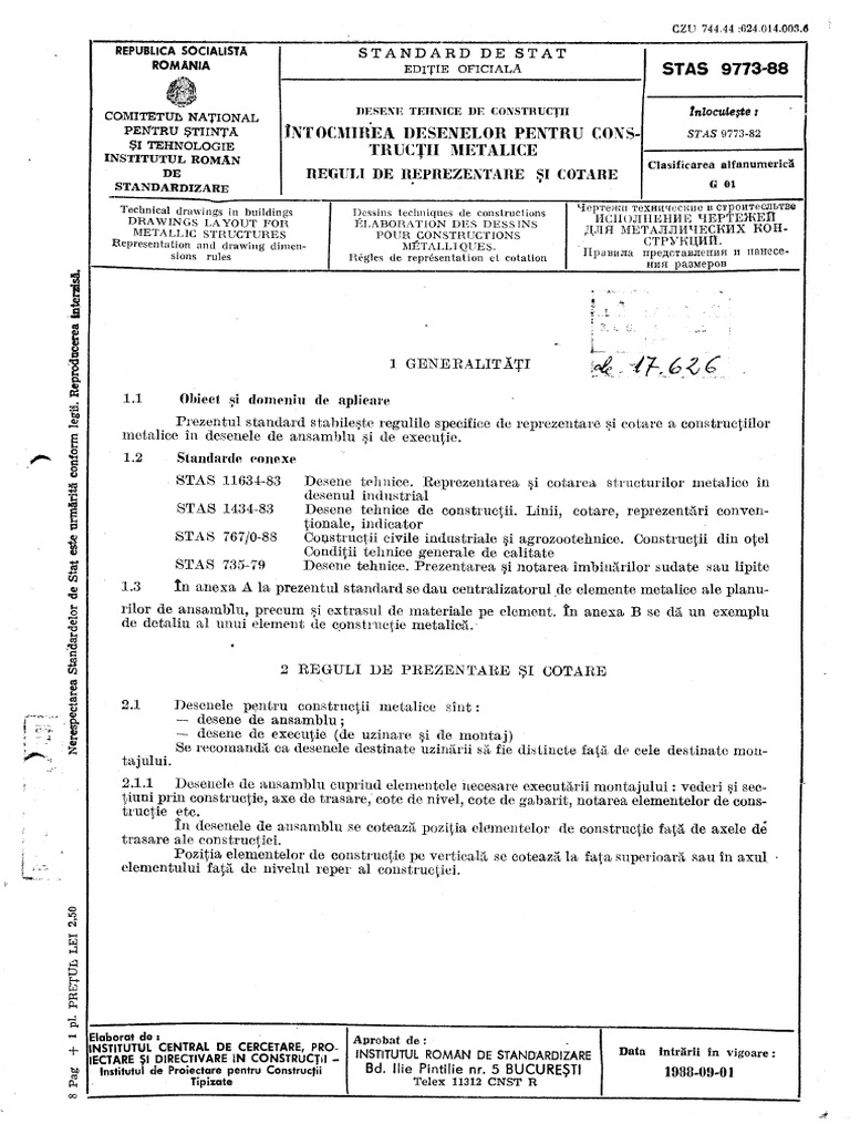STAS 9773 88 Desene Constructii Metalice PDF | PDF
