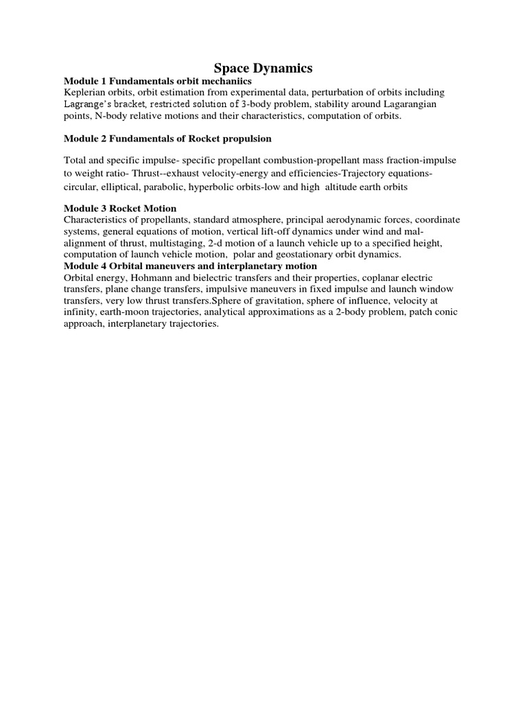 Space Dynamics: Module 1 Fundamentals Orbit Mechaniics | PDF