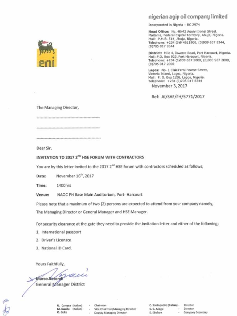 HSE 2nd FORUM INVITATION LETTER AT 1400HRS PDF | PDF