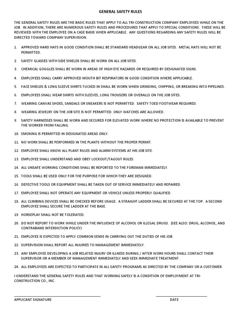 General Safety Rules | PDF | Employment | Business