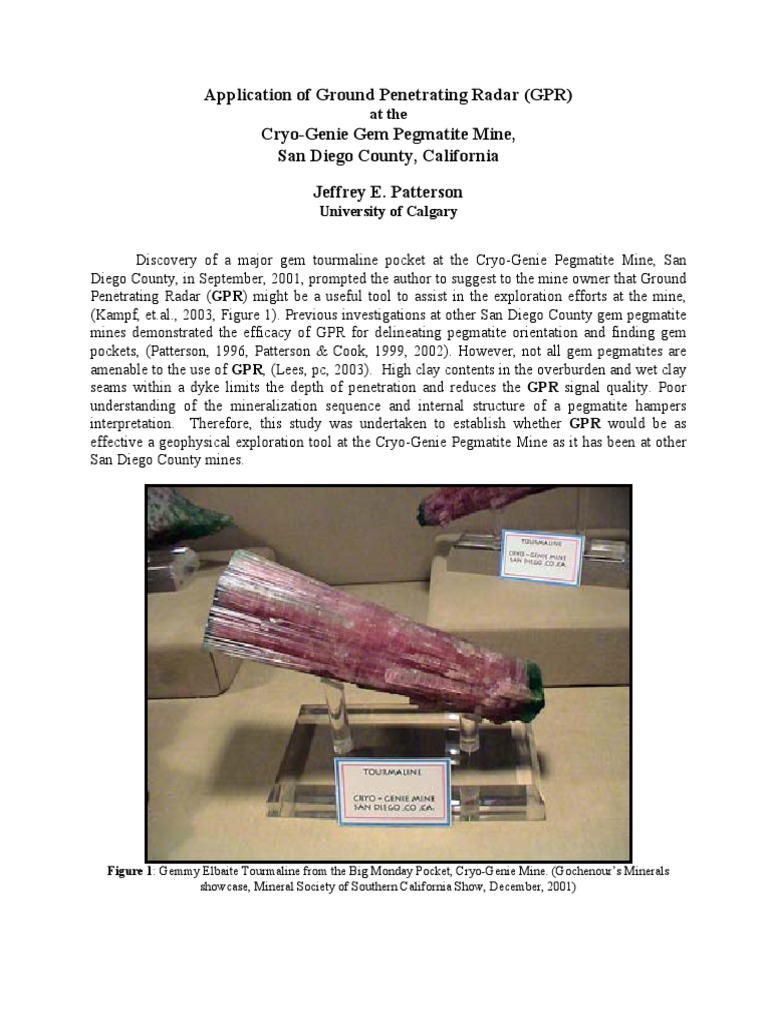 Application of Ground Penetrating Radar (GPR) Cryo-Genie Gem Pegmatite ...