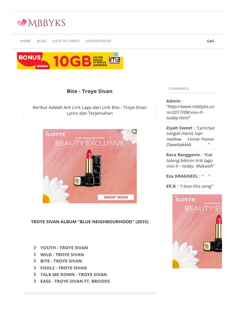 Lirik Dan Terjemahan Bite - Troye Sivan PDF | PDF