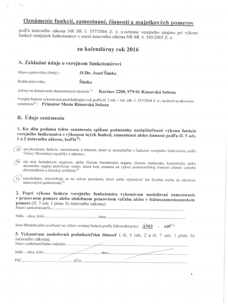 Majetkové Priznanie Jozef Simko | PDF