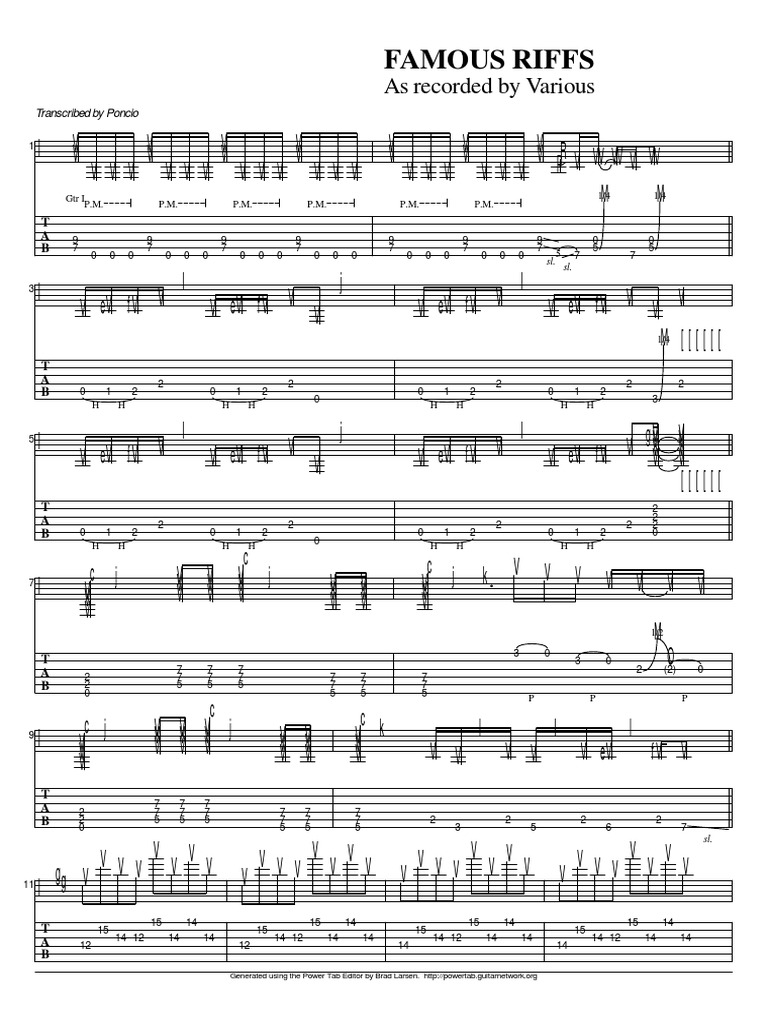 Famous Riffs: Transcribed by Poncio | PDF