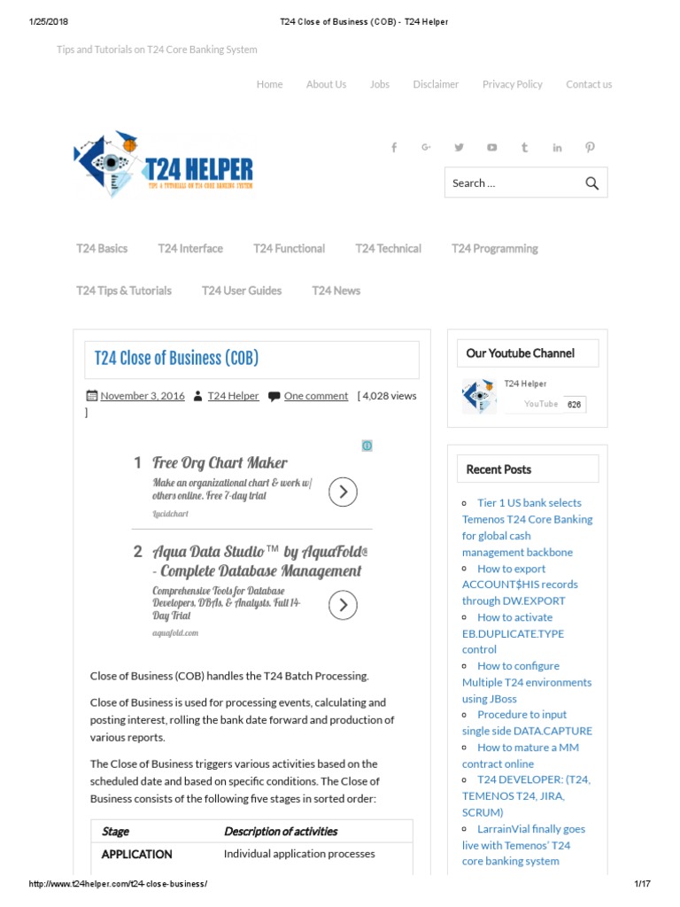 T24 Close of Business (COB) - T24 Helper | PDF | Database Transaction ...