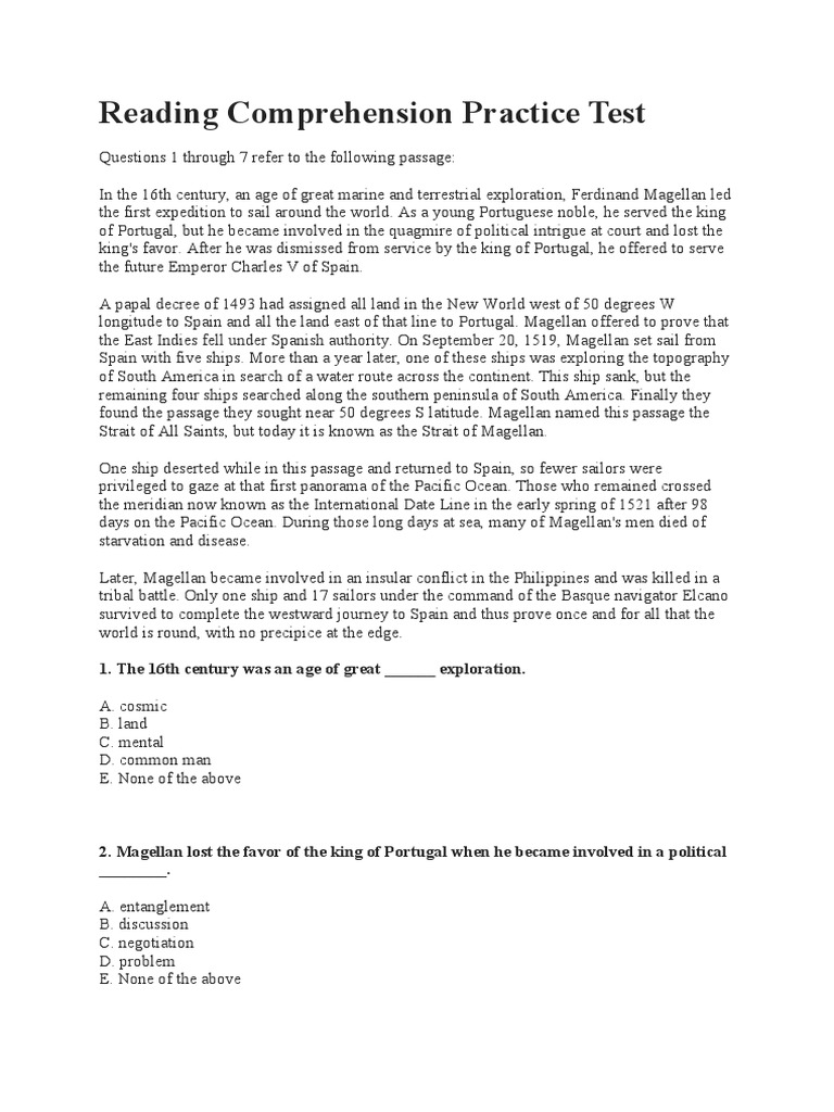Reading Comprehension Practice Test | PDF | Marie Curie | Geography