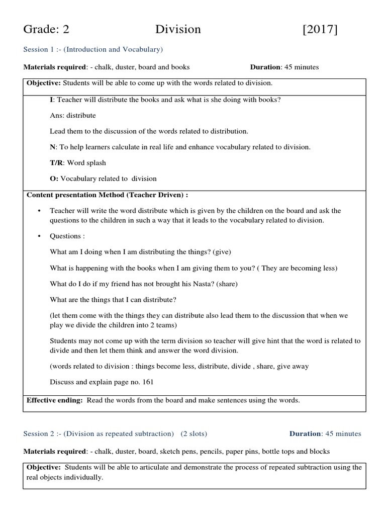 Grade: 2 Division (2017) : Session 1: - (Introduction and Vocabulary ...