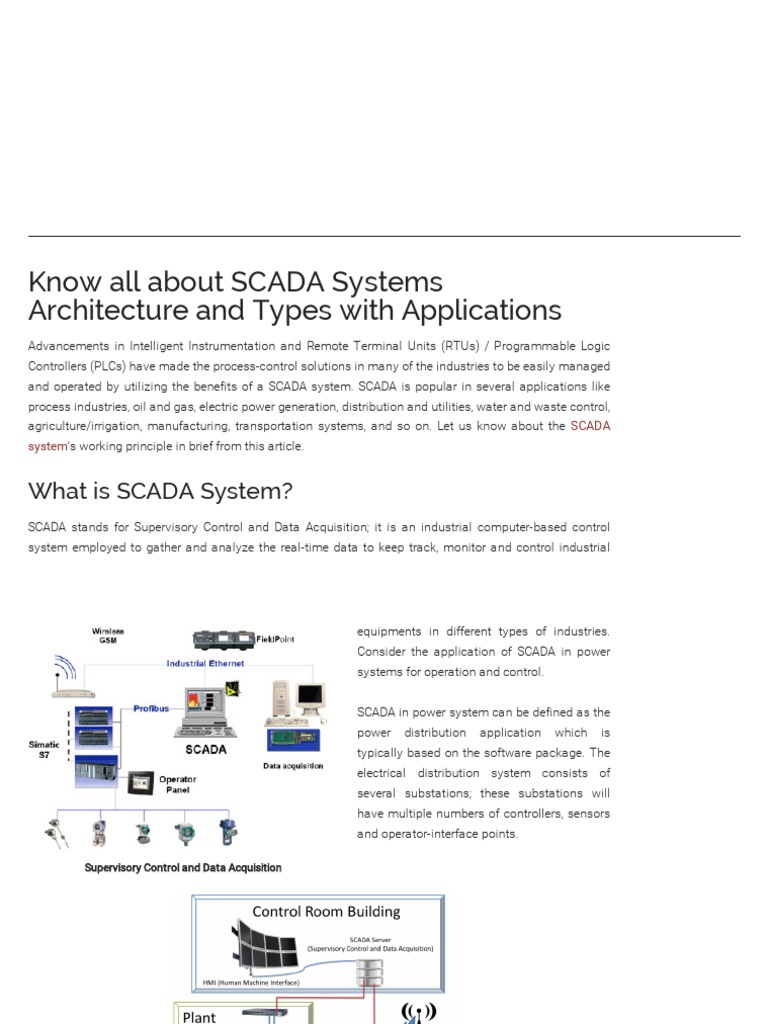 SCADA System Architecture, Types and Applications | PDF | Scada | Programmable Logic Controller